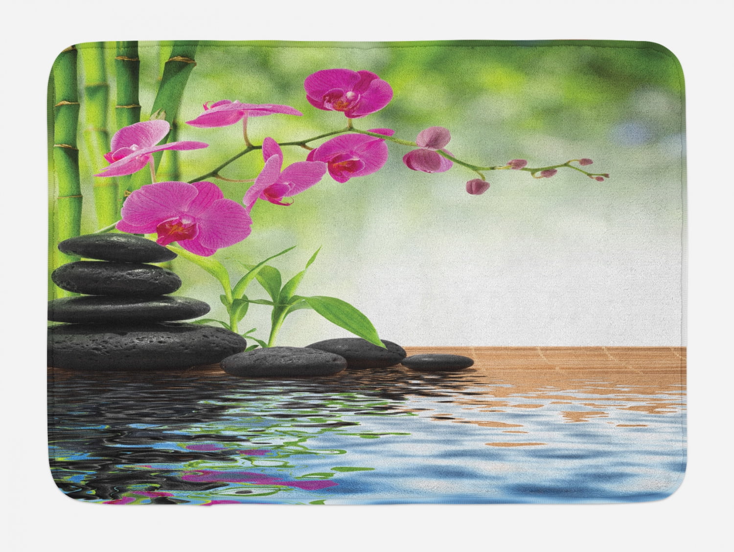 Spa Bath Mat, Composition Bamboo Tree Floor Mat Orchid Stones Wellness ...