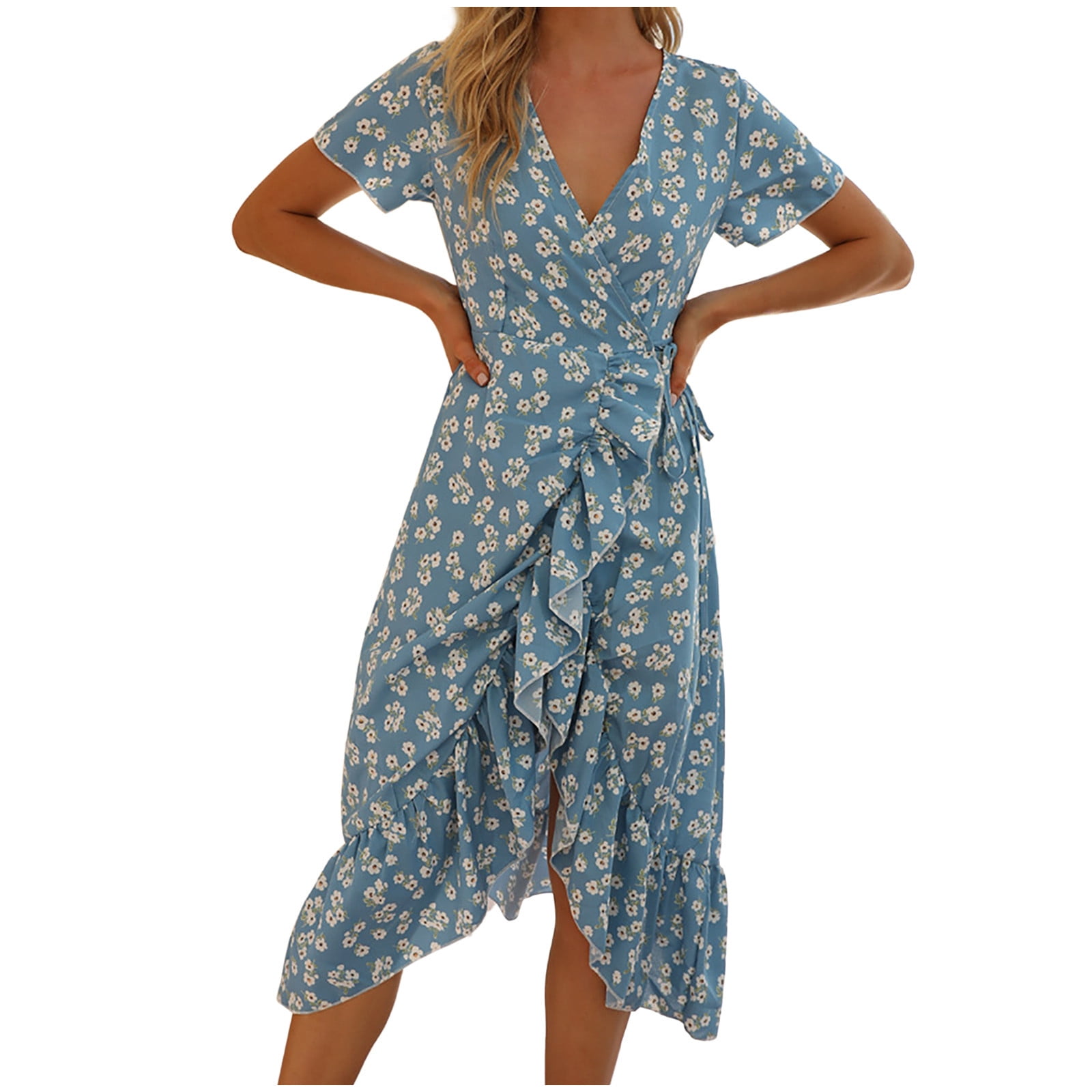 Click here for Dptalr Women Summer Ruffle Bandage Casual V-Neck P... prices