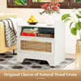 24" Rattan Nightstand with Storage Drawer, White Bedside Table with ...