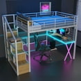 LHYY Full Size Metal Loft Bed with Built-in Work Station,Wardrobe ...