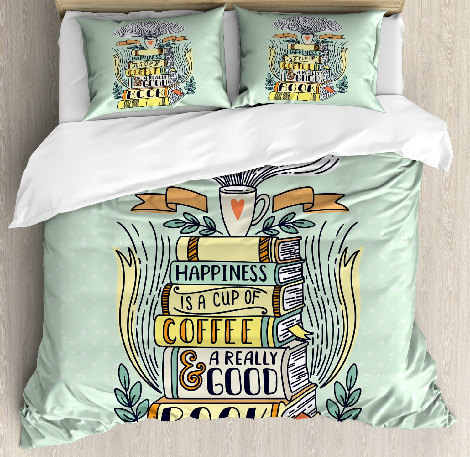 Book Queen Size Duvet Cover Set, Quote for Happiness Being Related to a ...
