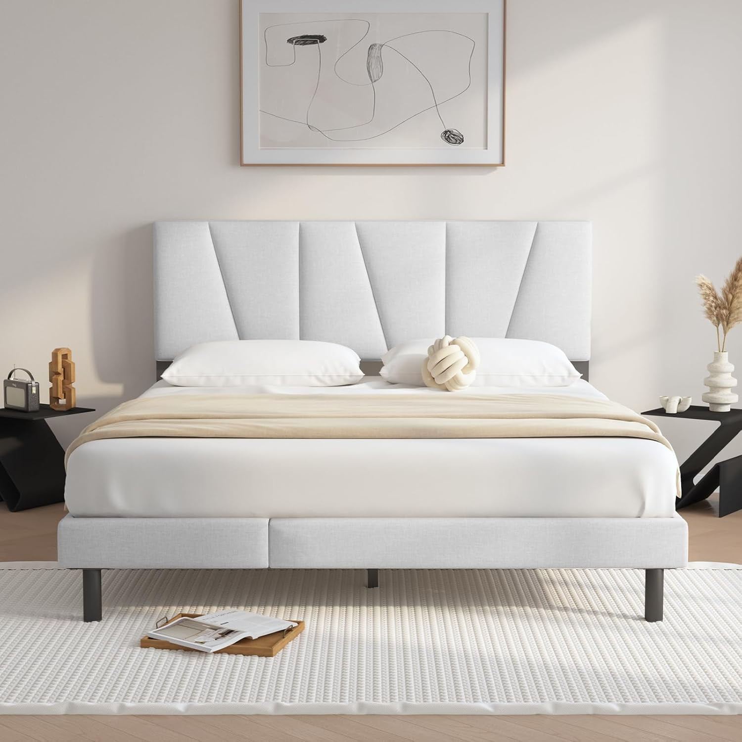 Click here for Jjyt Queen Bed Frames With Light Grey Linen Headbo... prices