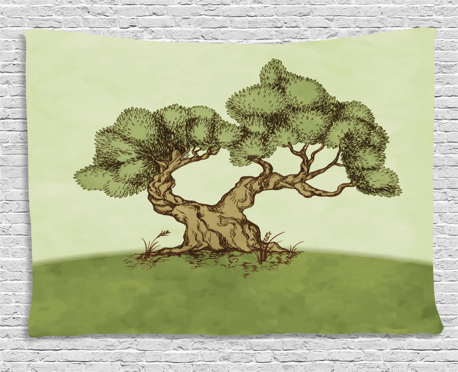 Tree Tapestry, Hand Drawn Olive Tree on a Hill Sketch Nature Design ...