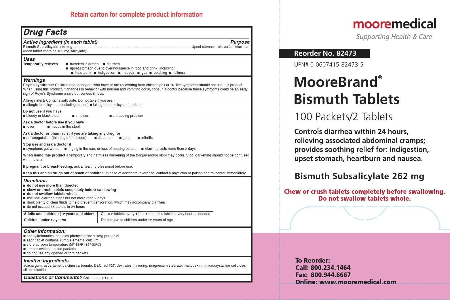 Mckesson Brand Bismuth Tablets, 82473, Anti-Diarrheal, Heartburn ...