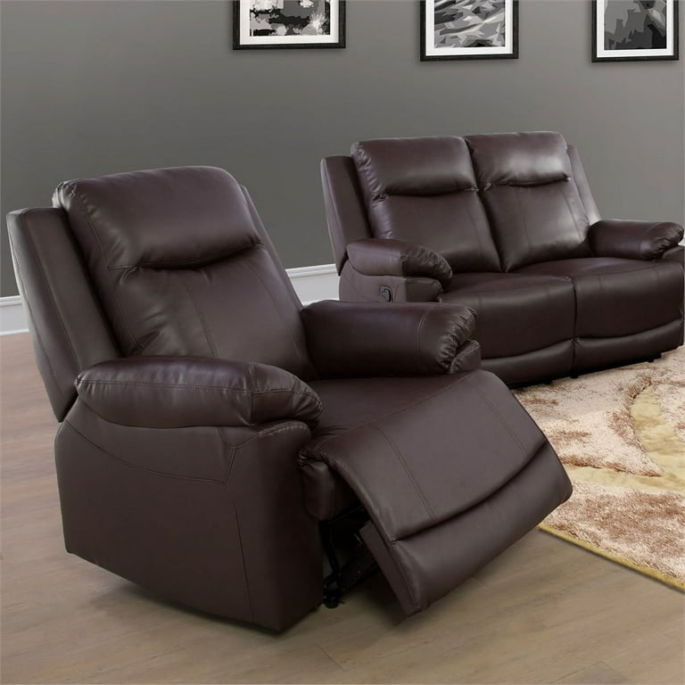 Lifestyle Furniture Raymond 3 Pieces Faux Leather Recliner Sofa Set in Espresso