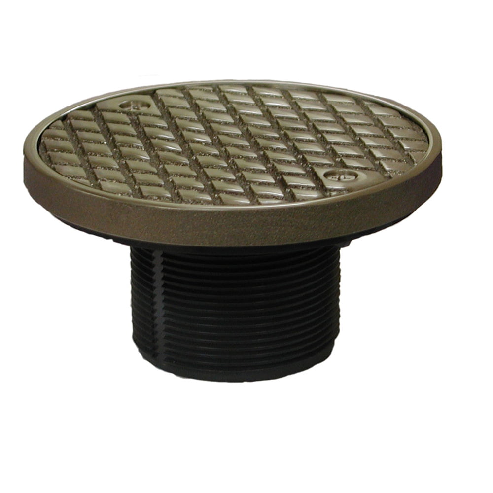 2" Plastic Cleanout Spud with 4" Nickel Bronze Round Cover with Ring ...