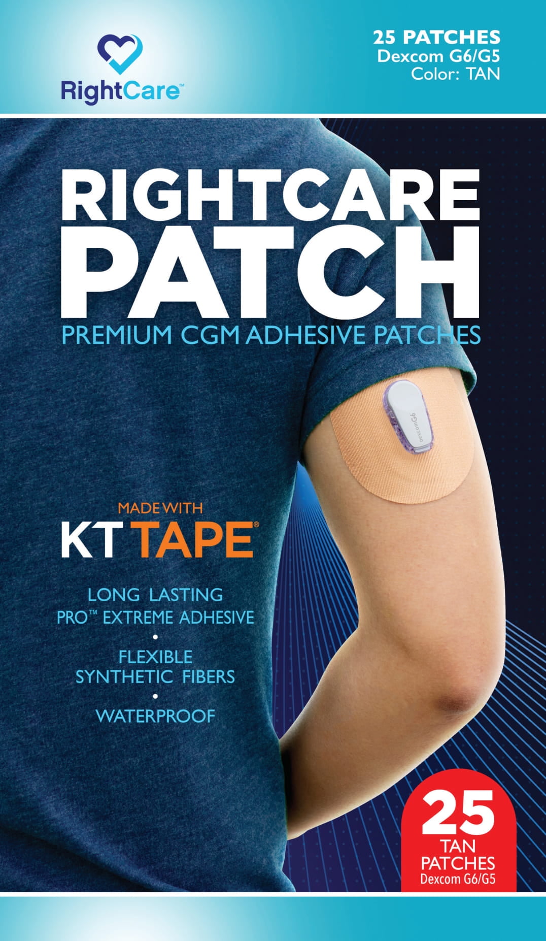 RightCare CGM Adhesive Synthetic Patch for G6 , Uncovered Oval, Tan ...