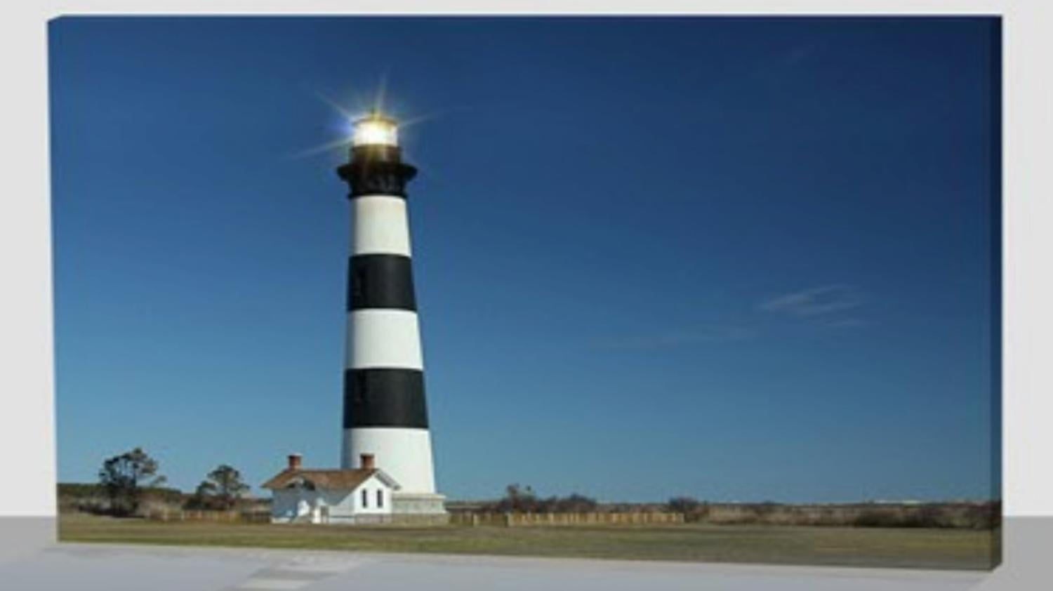 LED Lighted Black and White Striped Lighthouse with Ombre Blue Sky ...