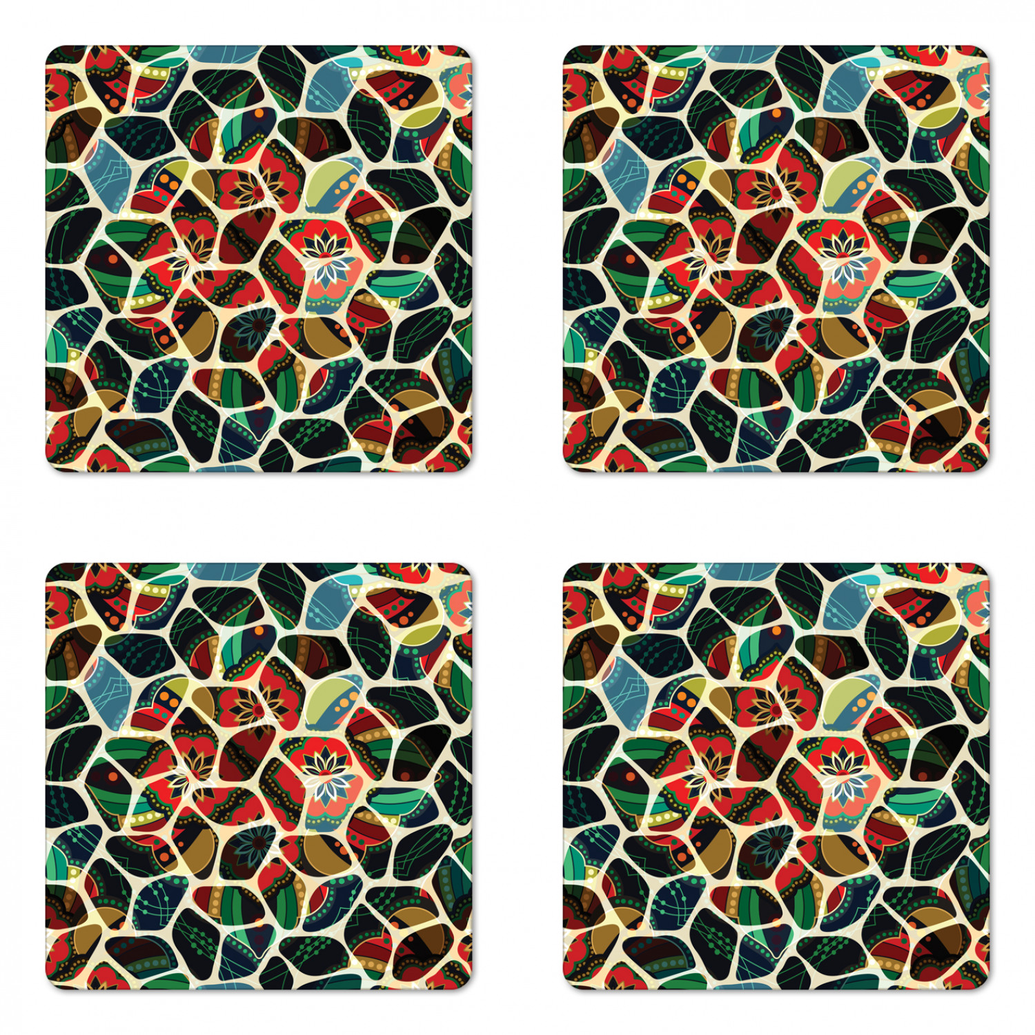 Colorful Coaster Set of 4, Abstract Pattern with Shapes Superimposed ...