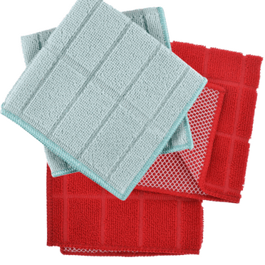 Versatility Red Microfiber Kitchen Dishcloths, 4 Piece Set, 12x12 Inch ...
