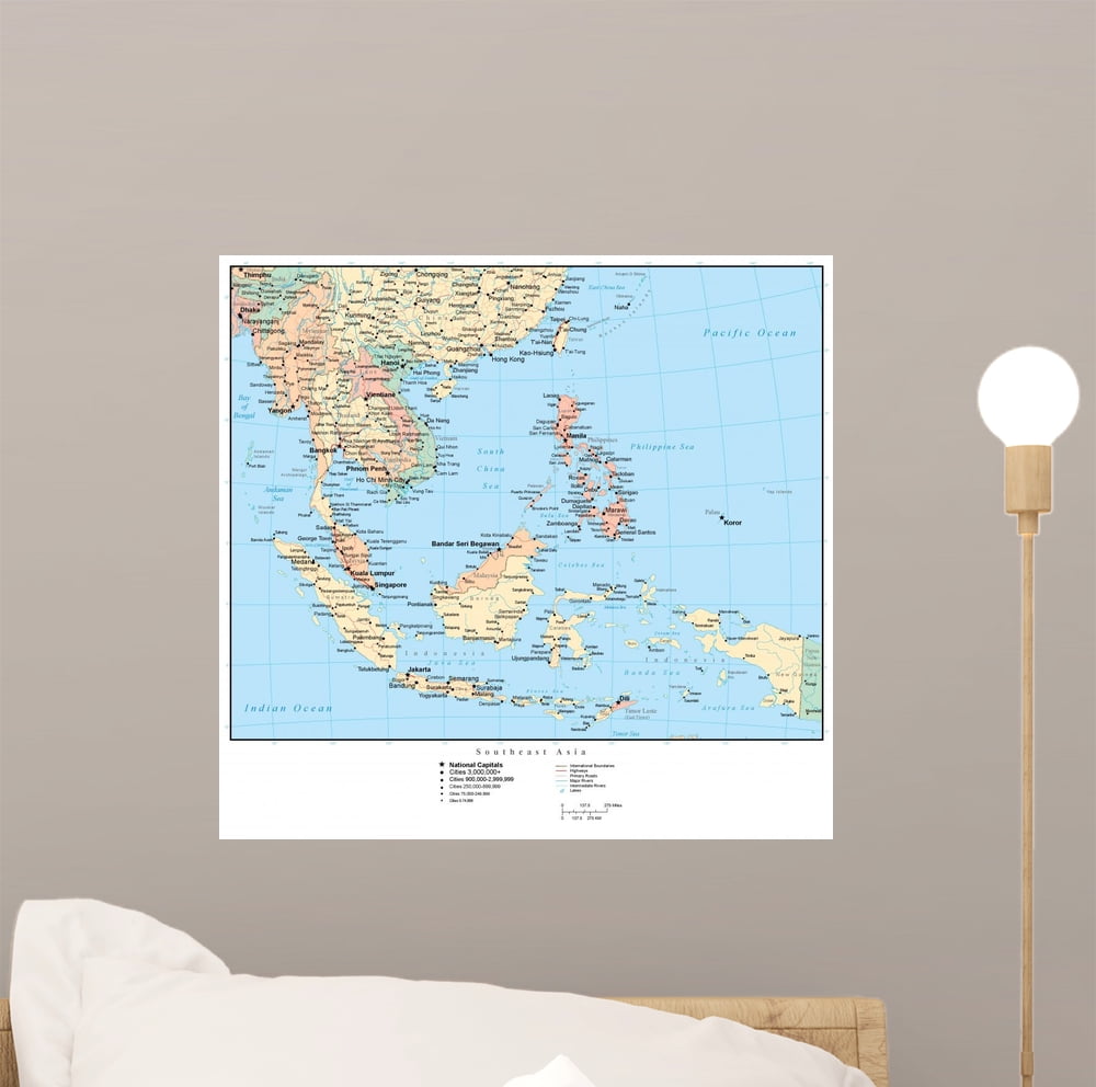 Map Southeast Asia Wall Mural Decal Sticker, Wallmonkeys Peel & Stick ...