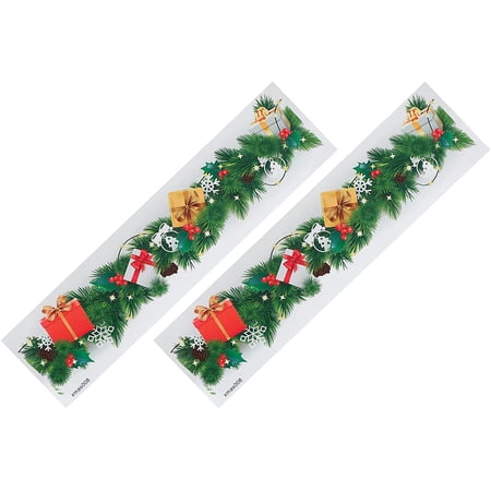 2 Pieces Christmas Window Clings Snowflake Pine Cone Garland Poinsettia ...