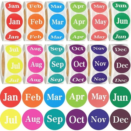 12 Rolls 1 Inch Round Month Labels, 12 Months of The Year Labels ...