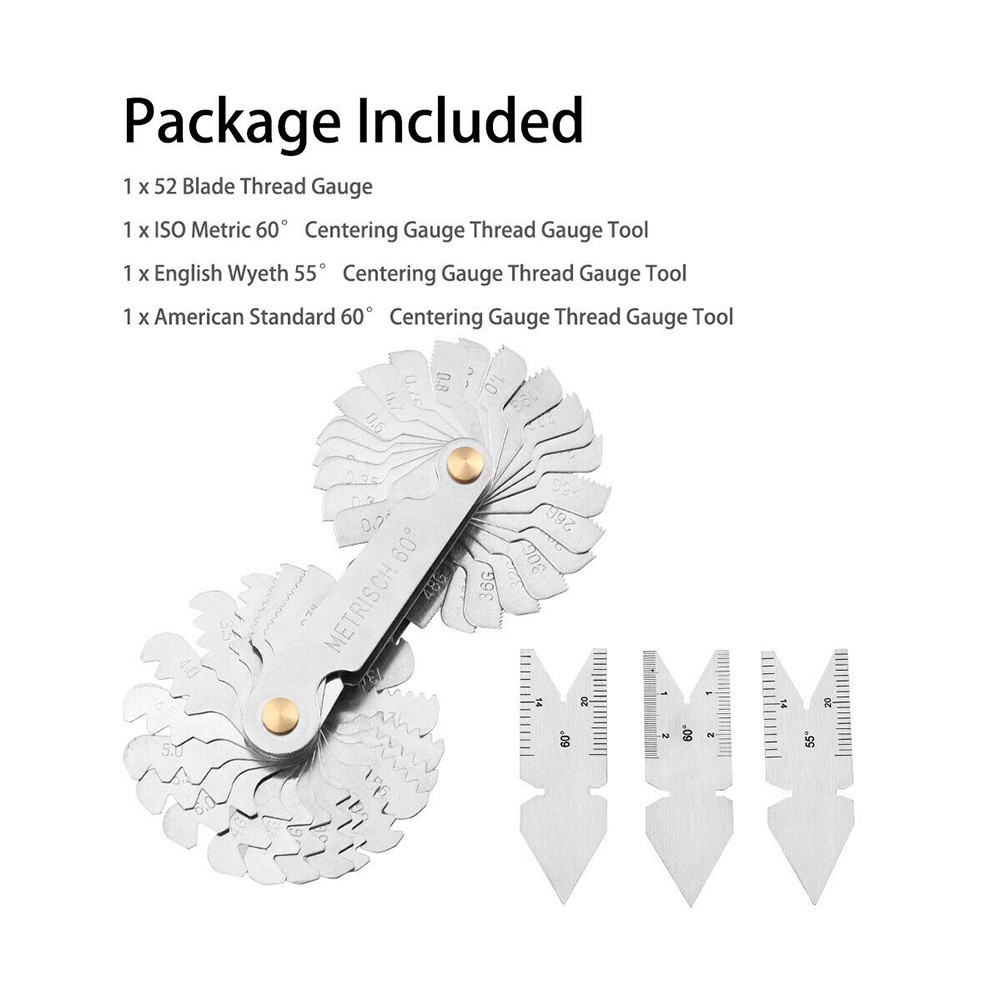 4Pcs Screw Thread Pitch Cutting Gauge Tool Set Centre Gage 55 60 Inch