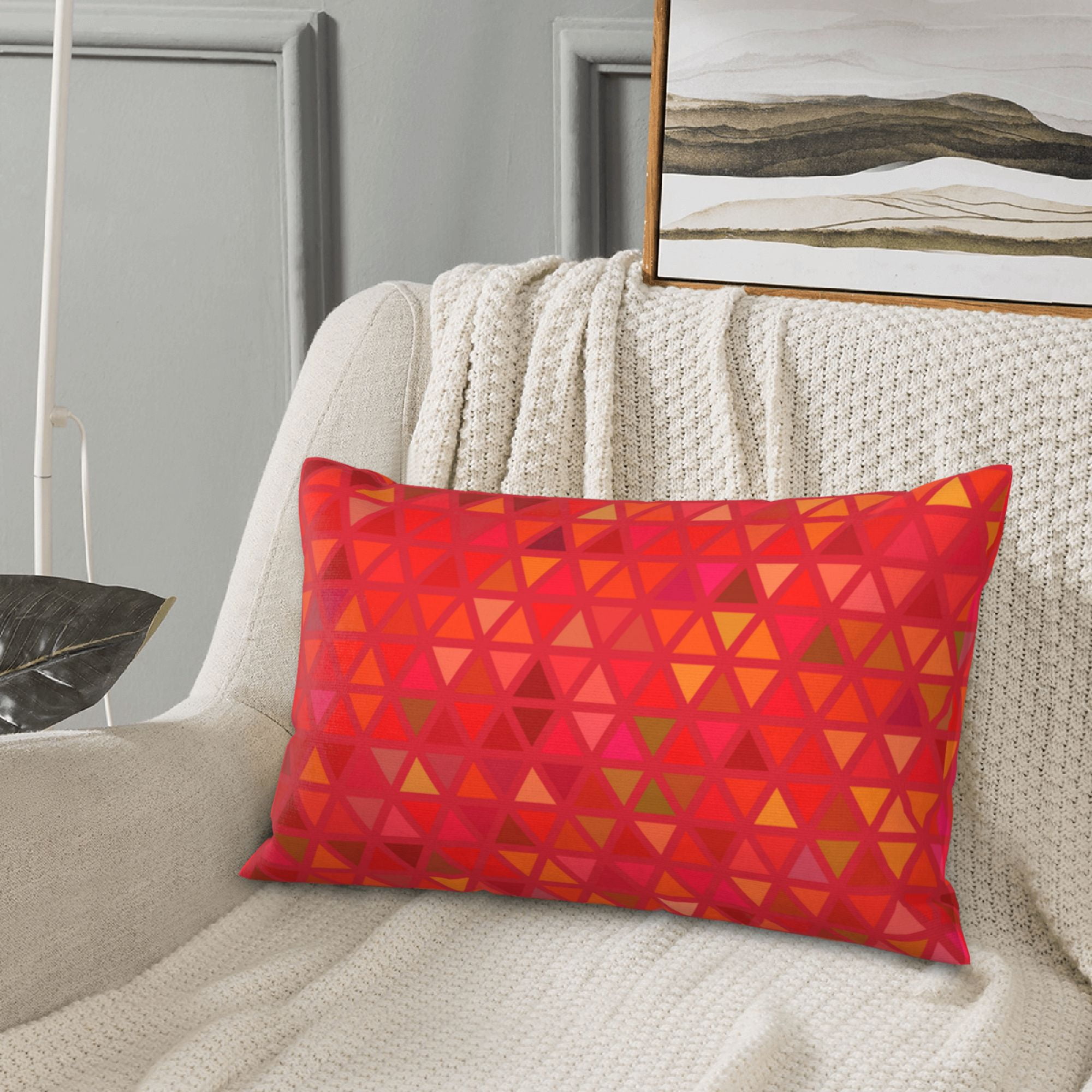 ZNDUO Rectangular Plush Cushion Cover, Red Abstract Triangle Art ...