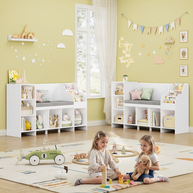 Children's Bookcase Toy Organizer Kids Bookshelf With Reading Nook ...