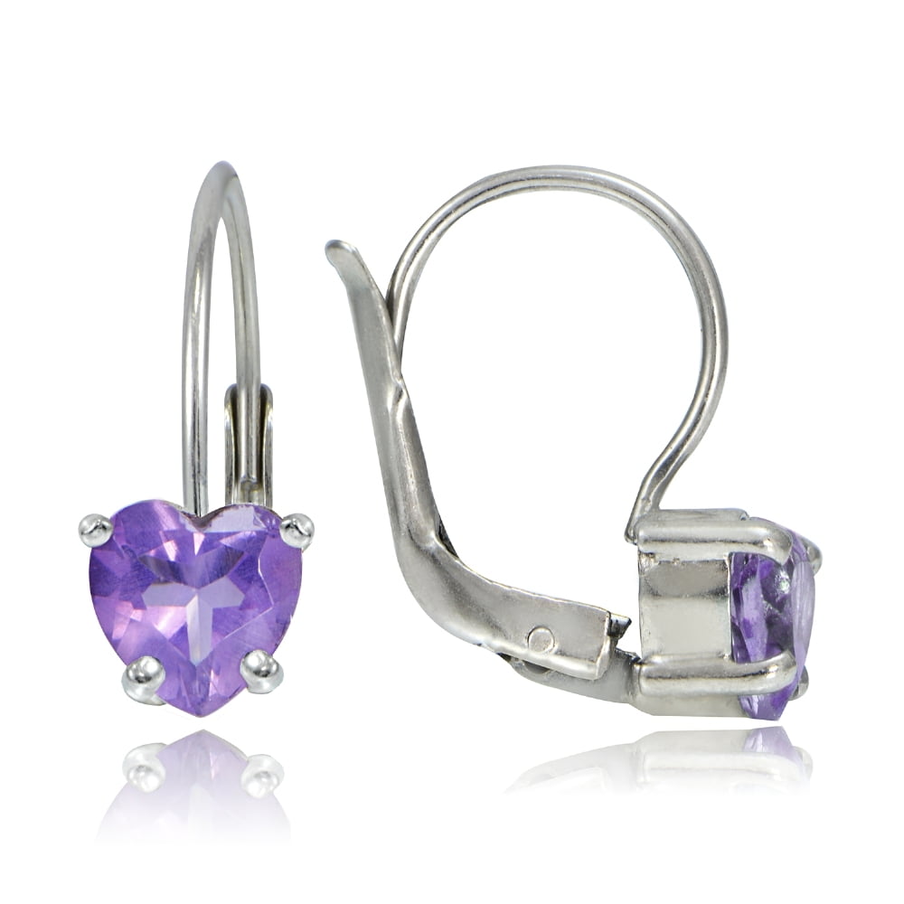 Sterling Silver 1.3ct Amethyst Heart Leverback Earrings, 6mm - Walmart.com