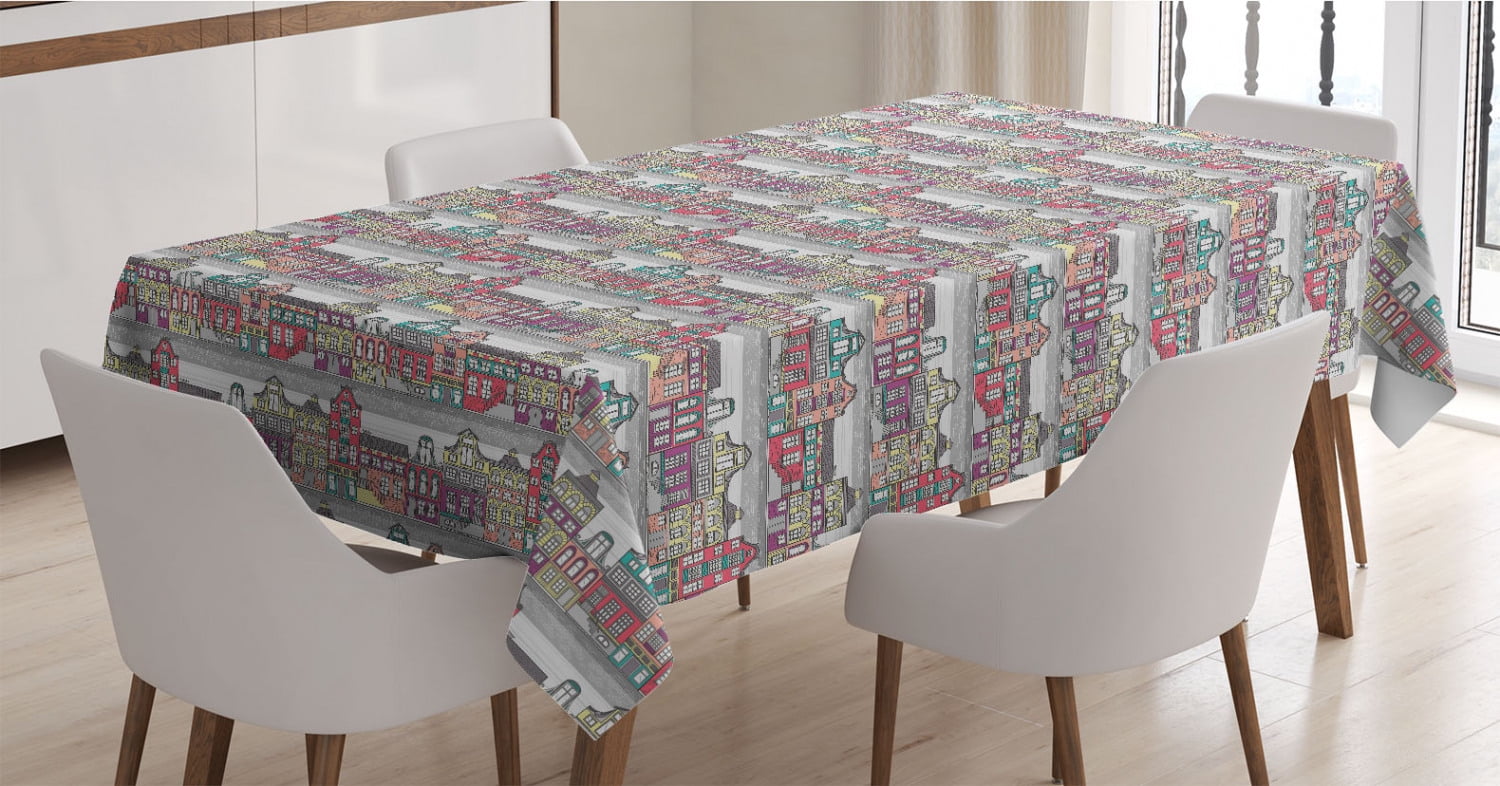Dutch Tablecloth, Traditional Colorful Amsterdam Houses Sketch Style ...