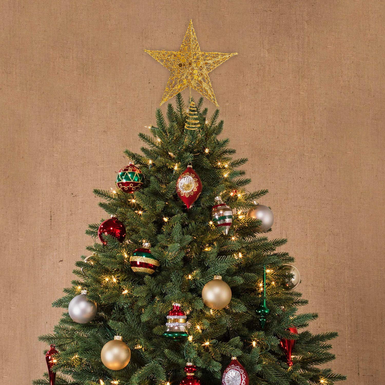 Buy Coolmade Indoor Gold Metal Glittered Star Christmas Tree Topper, 2. ...