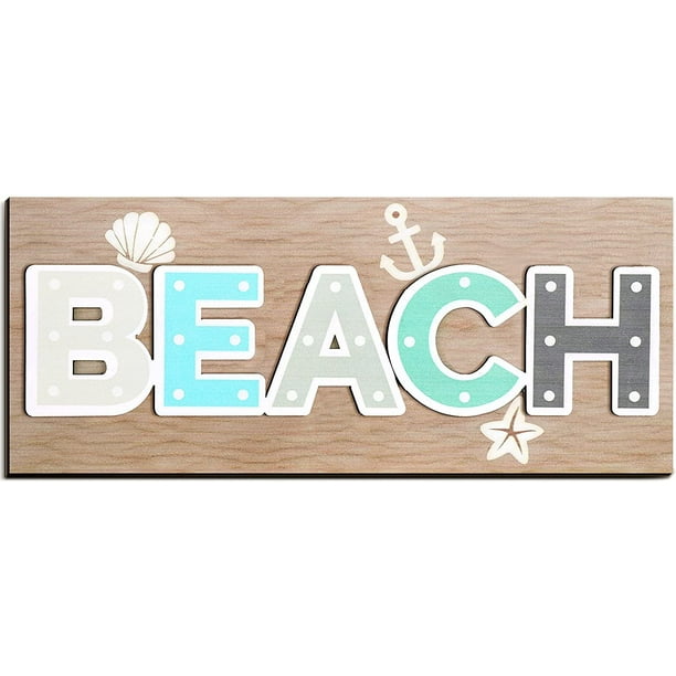 Wood Beach Word Sign with Starfish Ocean Shells Sea Life Elements for ...