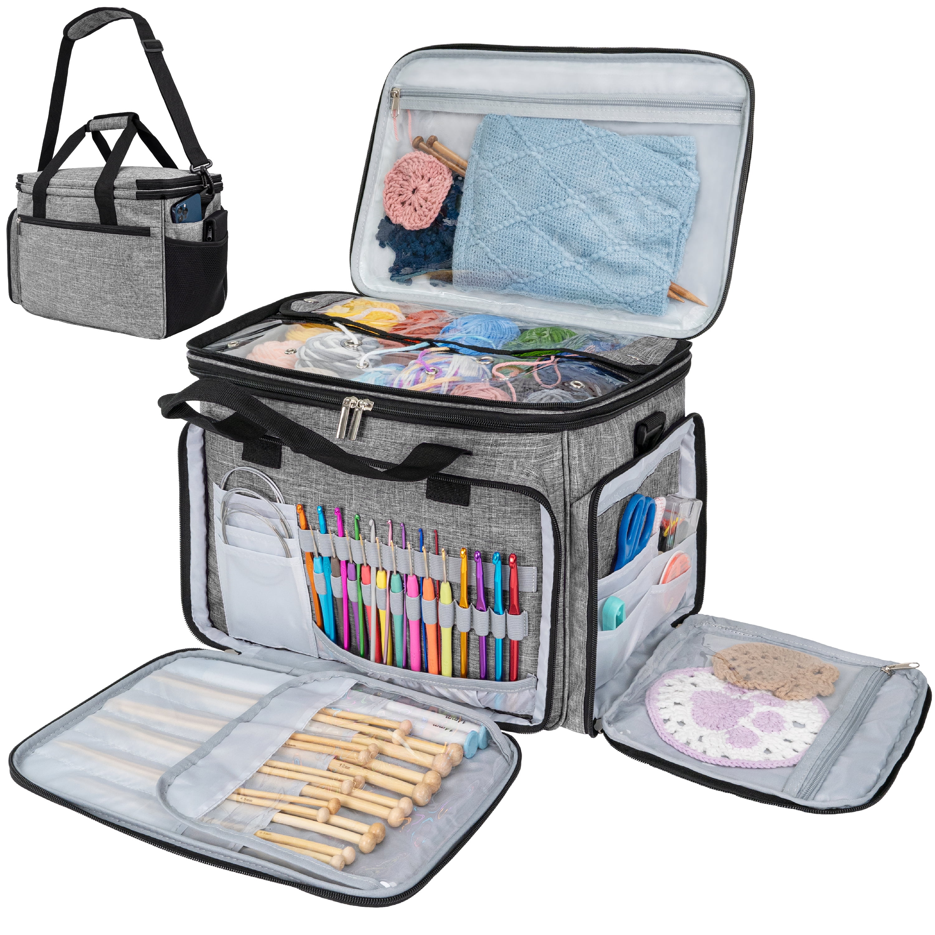 PAVILIA Knitting Bag Yarn Storage Tote, Large Crochet Organizer Bag ...