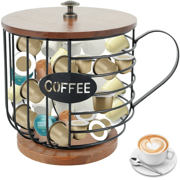 Coffee Pod Holder with Wooden Base Large Capacity Coffee Filters ...