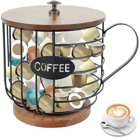 Coffee Pod Holder with Wooden Base Large Capacity Coffee Filters ...