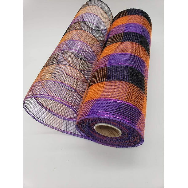10 Inch x 30 Feet Deco Poly Mesh Ribbon - Orange Purple Black Small ...