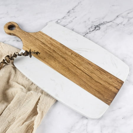 J QUATTUOR Acacia Wood and Marble Cheese Board with Handle, Serving ...