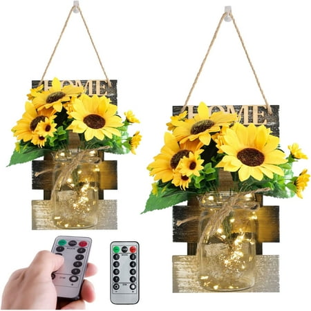 XBRW Farmhouse Sconces Wall Decor Mason Jar LED Light with Sunflower ...