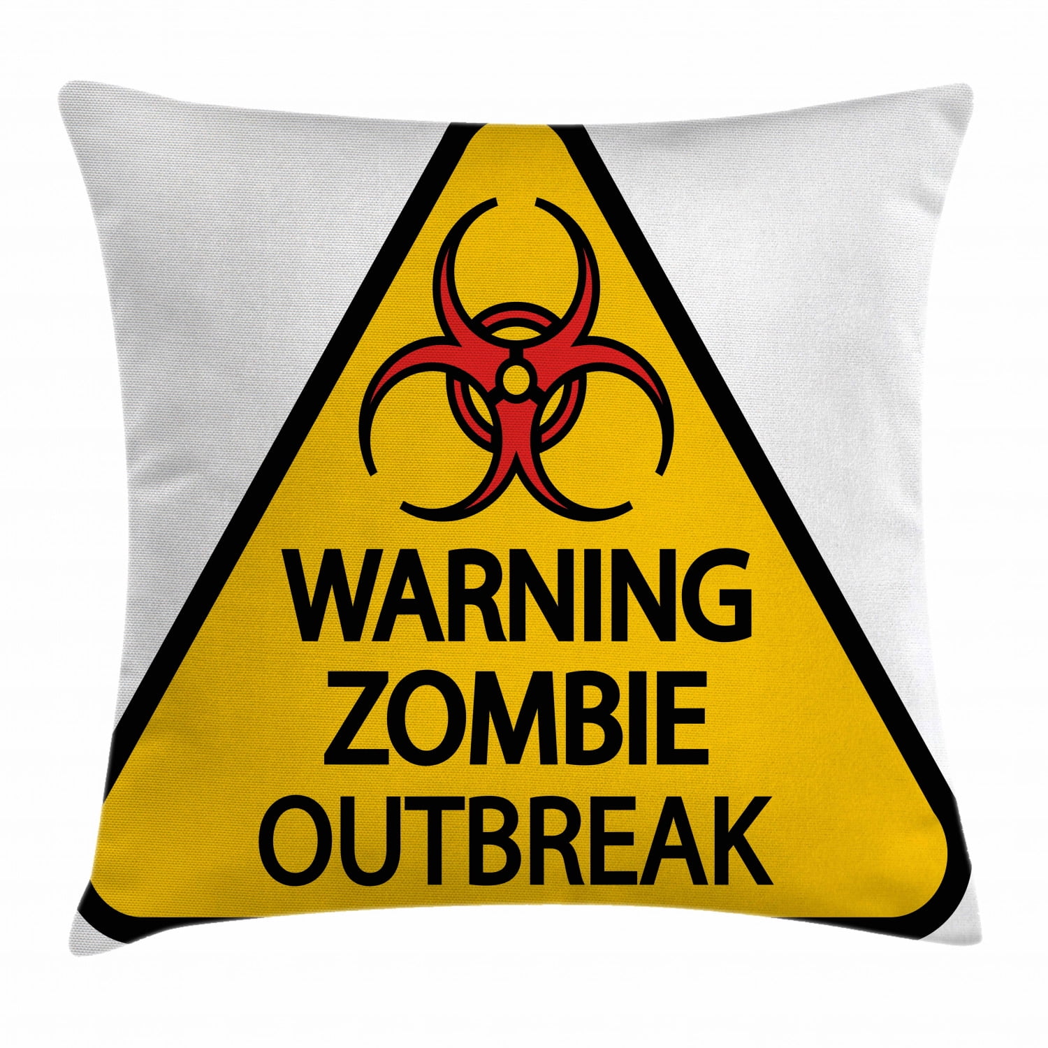 Zombie Decor Throw Pillow Cushion Cover, Warning Zombie Outbreak Sign ...