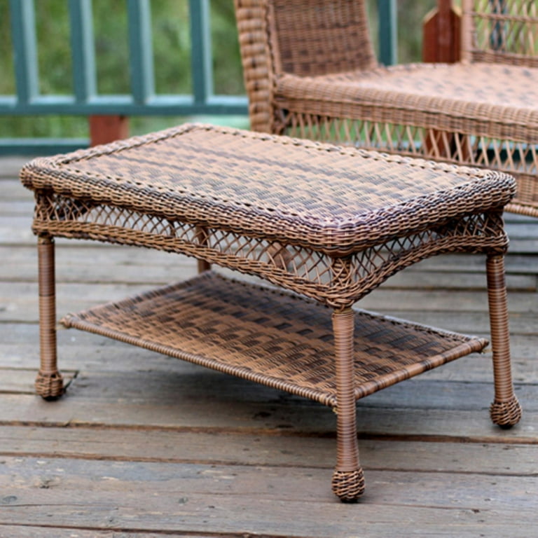 Jeco Wicker Outdoor Patio Furniture Coffee Table in Honey