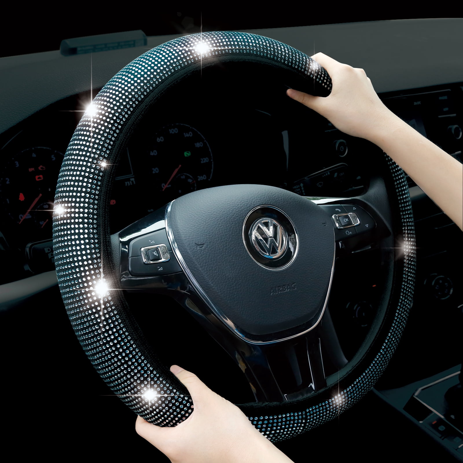 Bling Rhinestones Steering Wheel Cover Black 15 inch Bling Crystal ...