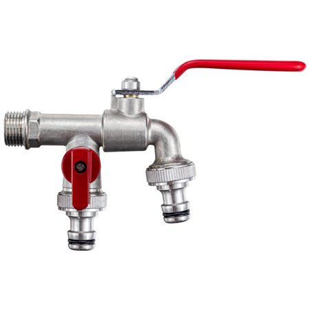 SICED Double Garden Tap with Connector, G1/2 Inch Inlet and Two G3/4 ...