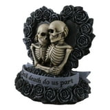 Love Never Dies Halloween Decorations: Black Wedding Roses Heart Wreath Skeleton Couple Figurine ...