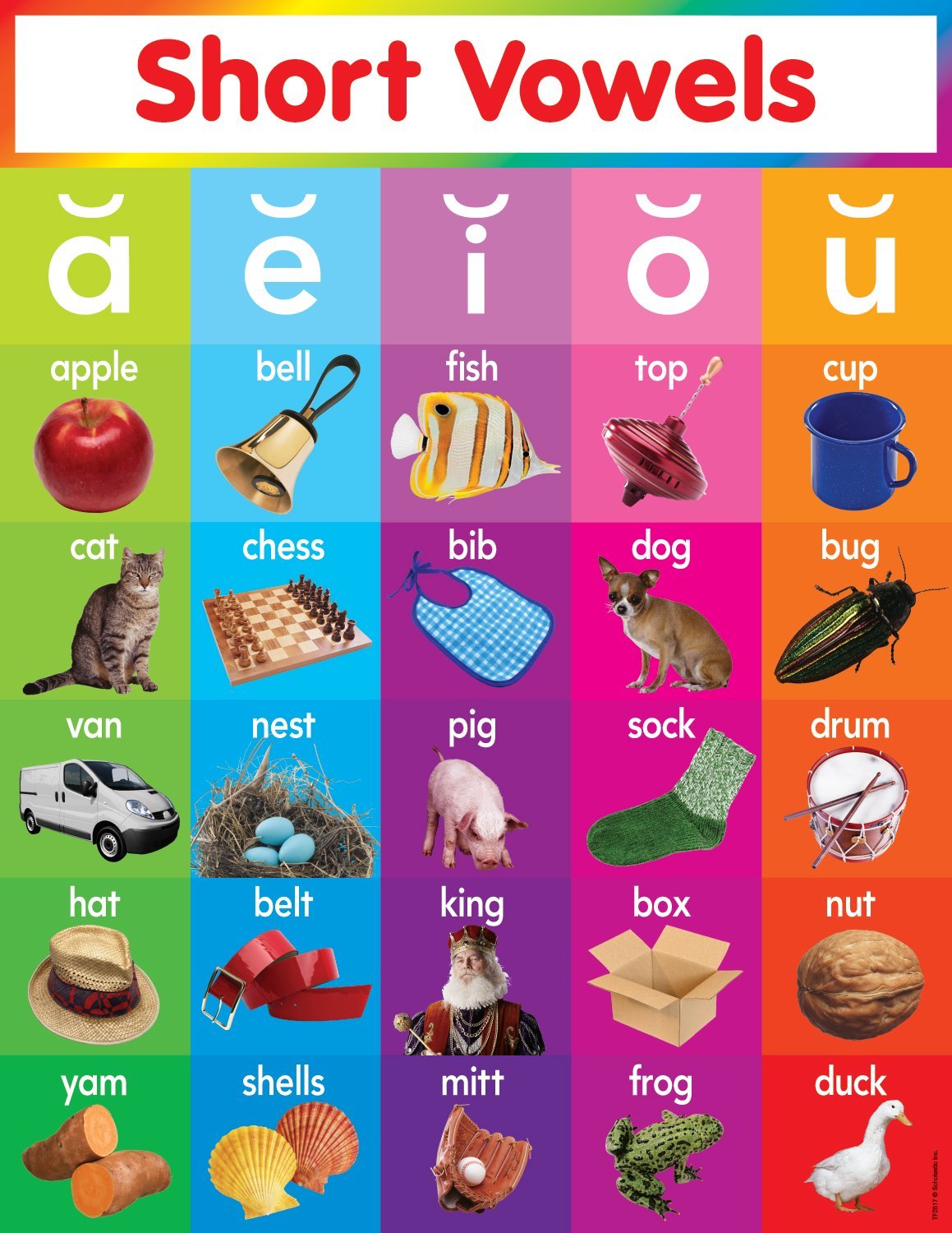 Scholastic Teacher s Friend Short Vowels Chart Multiple Colors TF2517 