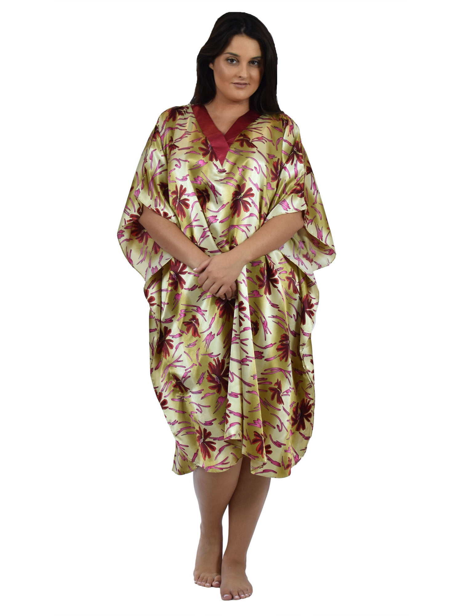 Up2date Fashion's Women's Satin Short Caftan / Kaftan, Coral Lilies ...