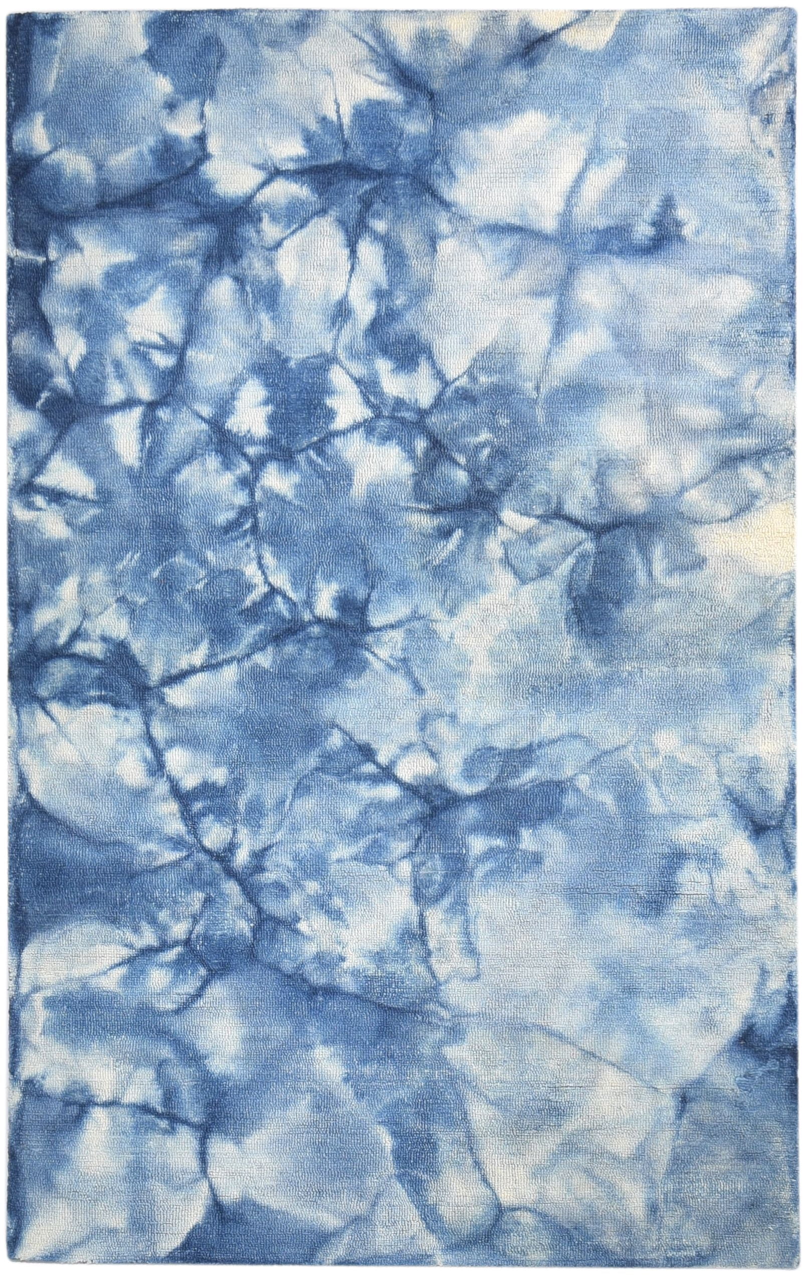 Hand Tufted Blue Wool Rug 5' X 8' Modern Shibori Tie Dye Room Size ...