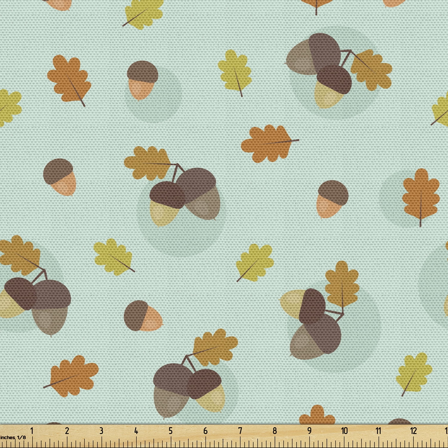 Acorn Fabric by the Yard Upholstery, Cartoon Acorn and Leaves Pattern ...