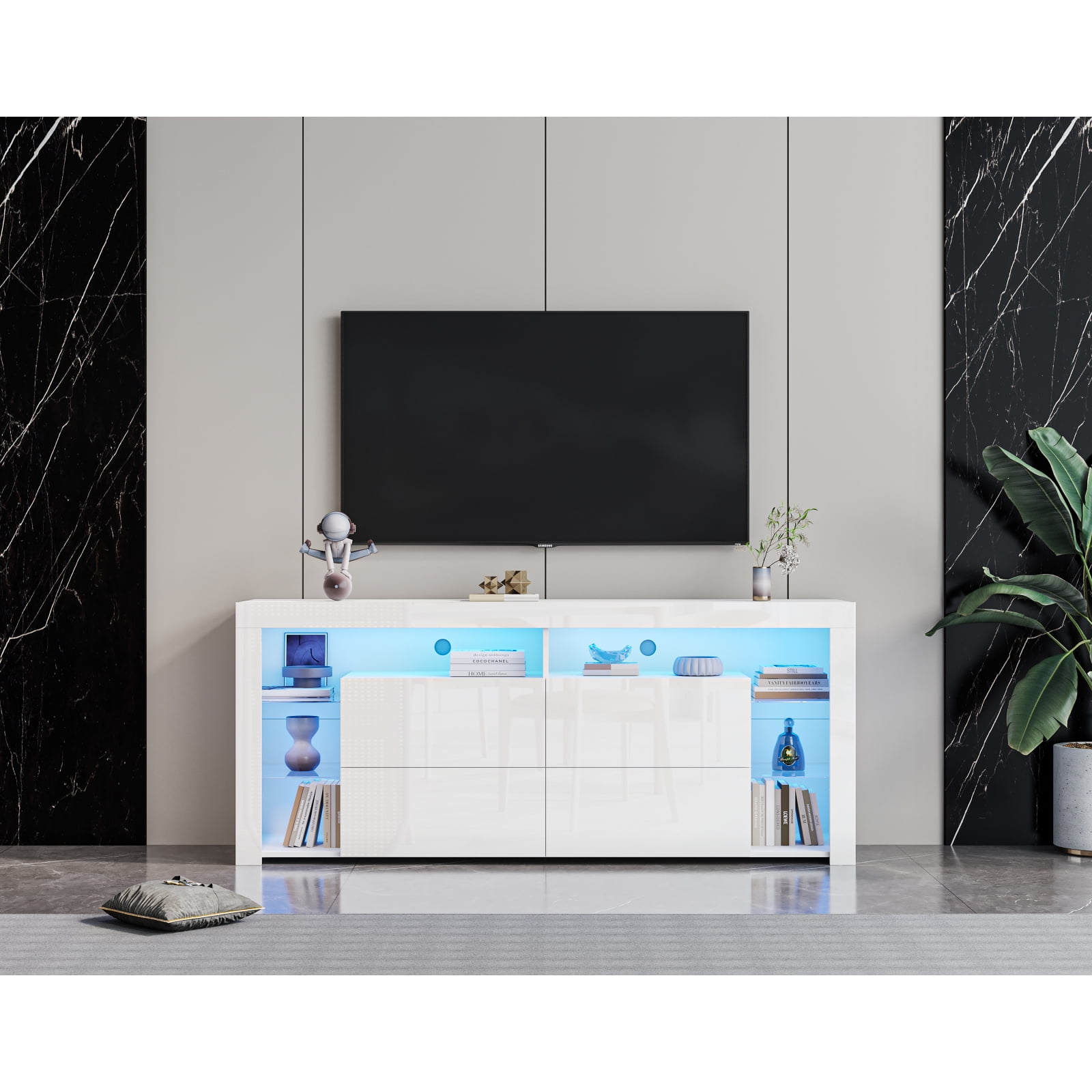 Pouseayar White Modern Contracted LED TV Cabinet with Storage Drawers，4 ...