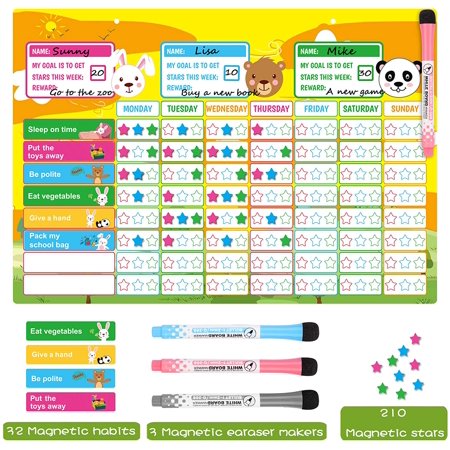 Magnetic Chore Chart, AGPTEK Behavior Reward Chart for Multiple Kids ...