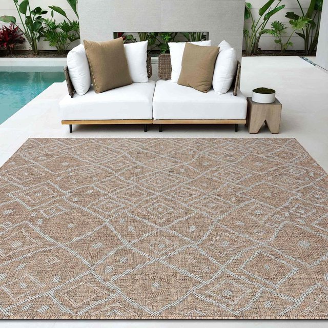 HR Diamond & Moroccan Pattern Outdoor Rug Waterproof, Mold/Stain/Fade ...