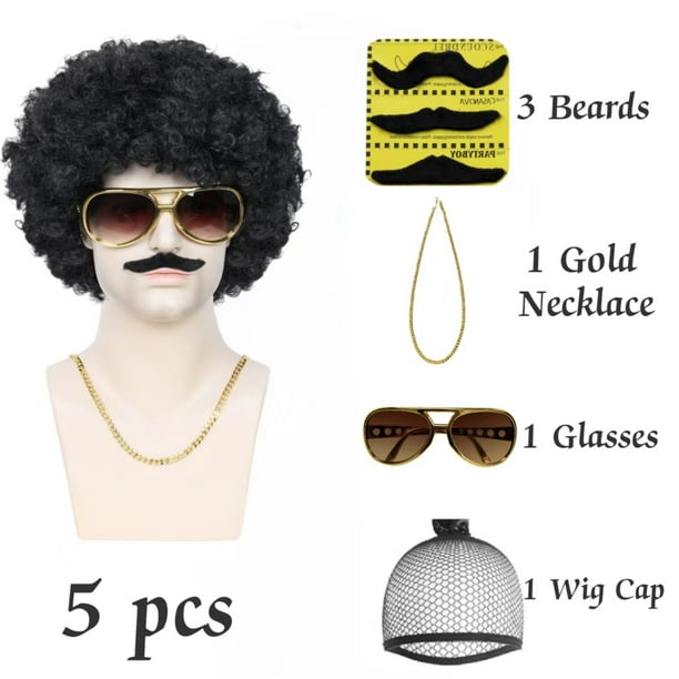 PHOCAS Curly Wigs for Black Men Short Wigs Men 70 s 80 s Disco Funny Cosplay Wefted Wig Caps