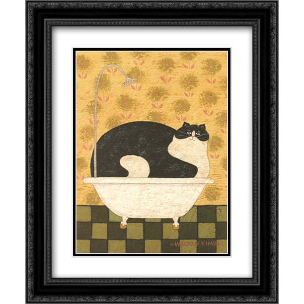 Cat in Hot Tin Tub 2x Matted 12x14 Black Ornate Framed Art Print by ...