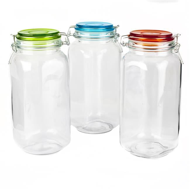 Blue Harbor 32871 72 oz Square Glass Cliplid - 3 Assorted Color Lid ...