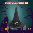 Zando Gothic Adults Halloween Witch Hat with Veil and Sequins, Durable ...