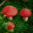 Three Garden Luminous Mushroom Ornaments Toadstool Outdoor Statues Red ...