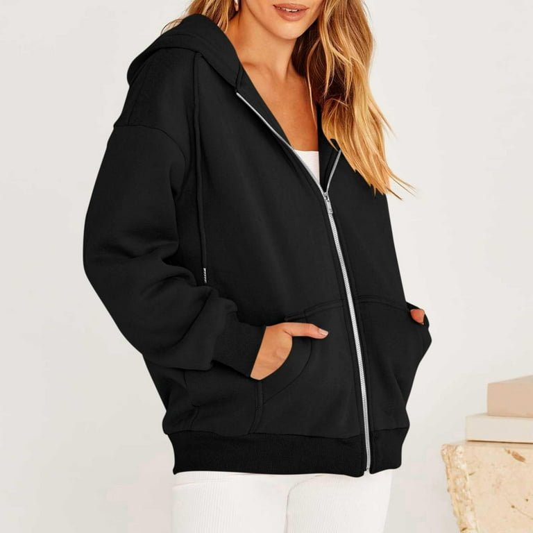 XDDLITP Zip Up Sweatshirt Women Oversized Full Zip Solid XDDLITP Zip Up Sweatshirt Women Oversized Full Zip Solid
