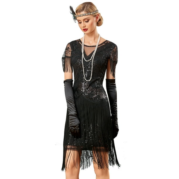 PrettyGuide Women's 1920s Gatsby Dress Long Fringe Vintage Sequin Art ...