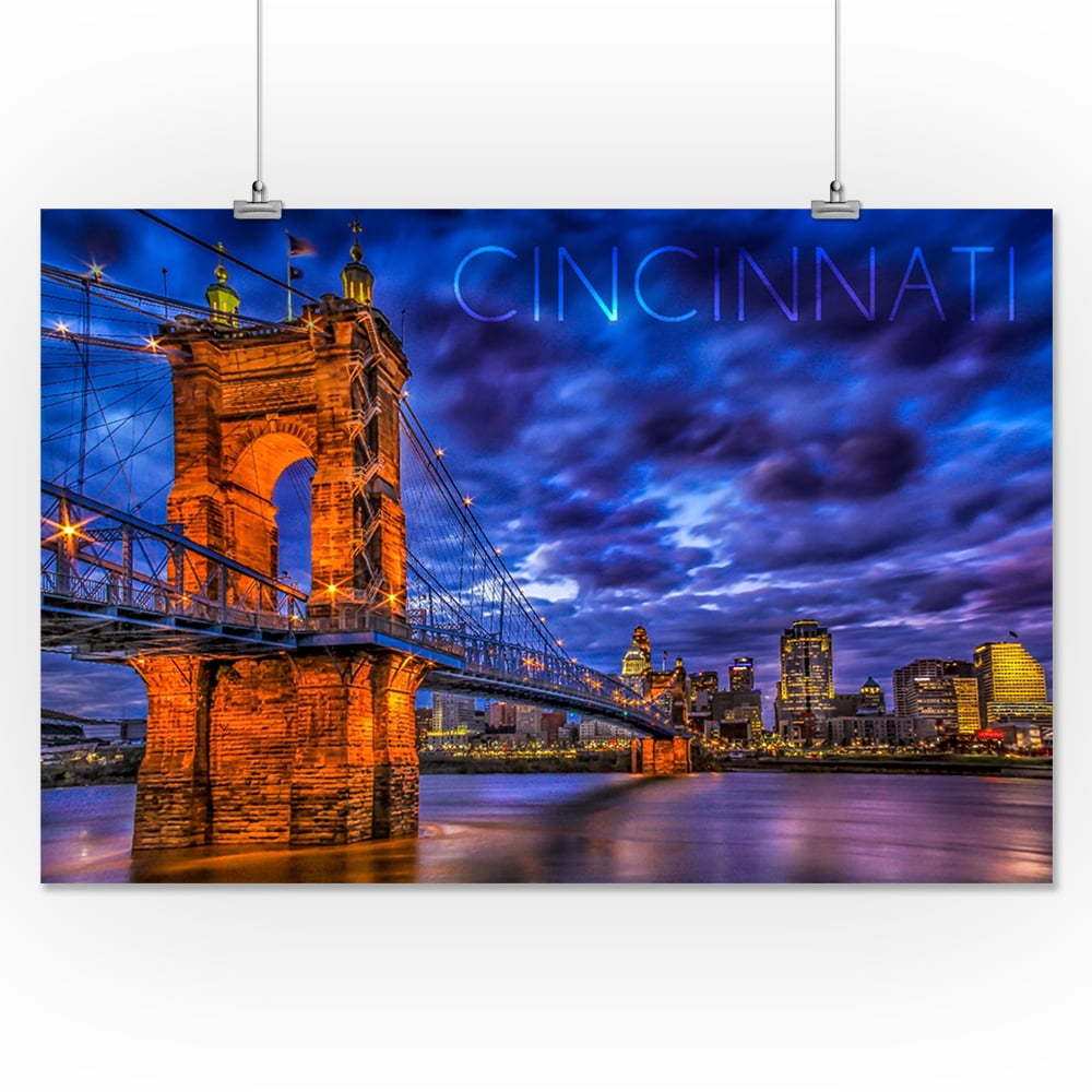 Cincinnati, Ohio, John A. Roebling Suspension Bridge at Night - Walmart.com
